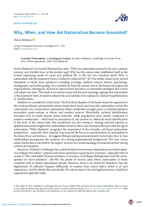 (PDF) Why, When, and How did Nationalism Become Grounded?