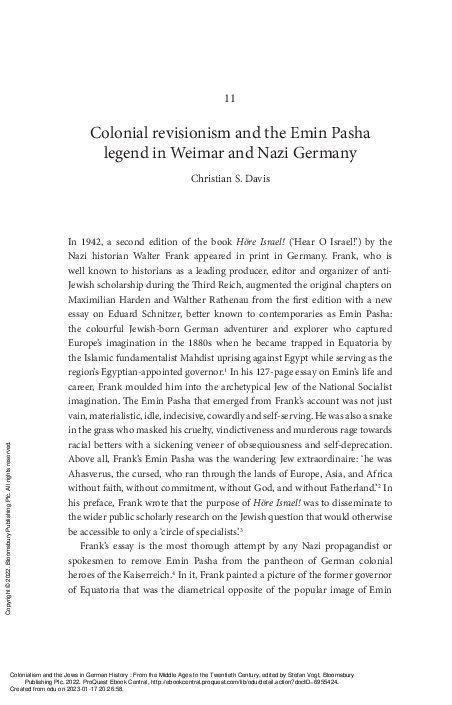 (PDF) Colonial revisionism and the Emin Pasha Legend in Weimar and Nazi ...