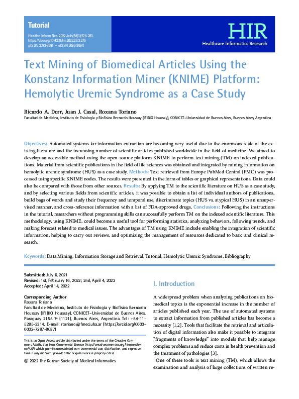 (PDF) Text Mining of Biomedical Articles Using the Konstanz Information Miner (KNIME) Platform ...