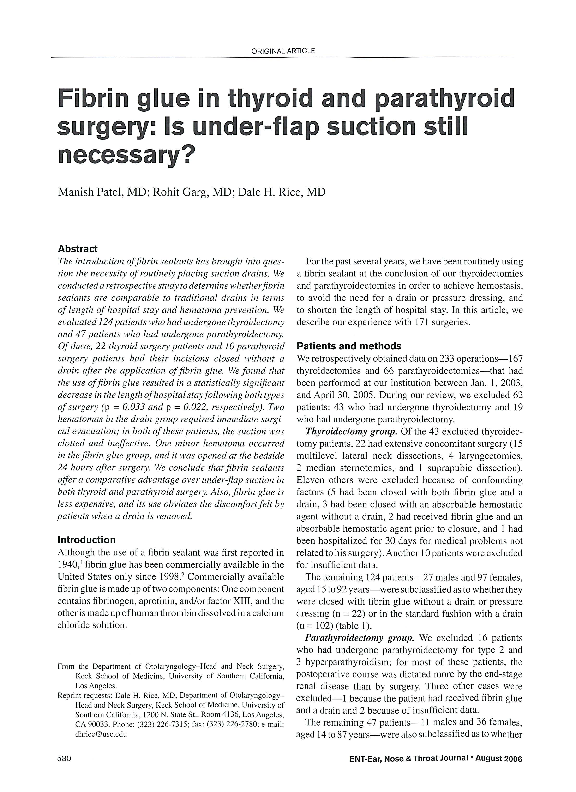(PDF) Fibrin Glue in Thyroid and Parathyroid Surgery: Is Under-Flap ...