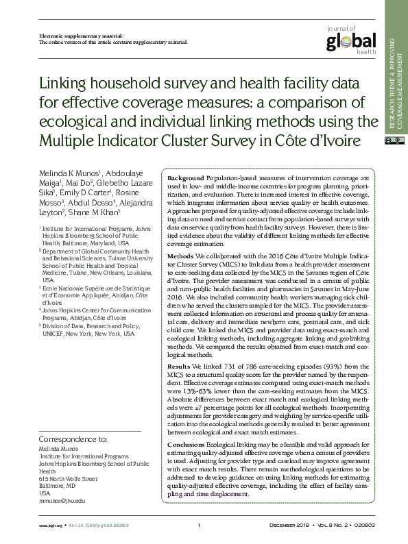 (PDF) Linking Data for Quality-Adjusted Coverage in Côte d'Ivoire
