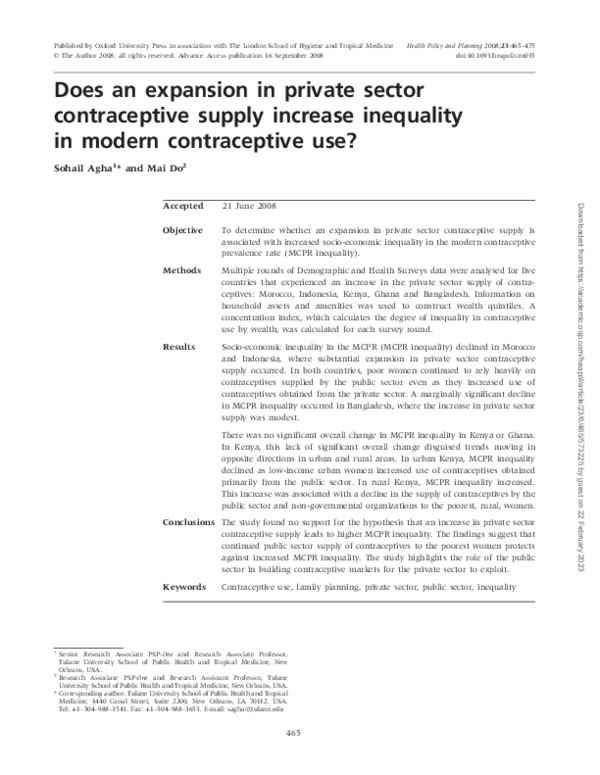 (PDF) Does an expansion in private sector contraceptive supply increase ...