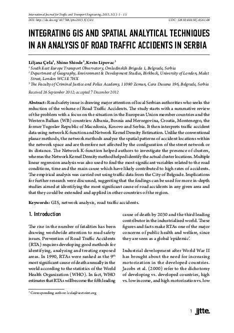 (PDF) 1 Integrating Gis and Spatial Analytical Techniques in an Analysis of Road Traffic ...