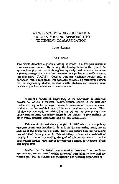 (PDF) A Case Study Workshop and a Problem-Solving Approach to Technical Communication
