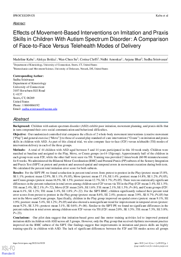 (PDF) Effects of Movement-Based Interventions on Imitation and Praxis ...