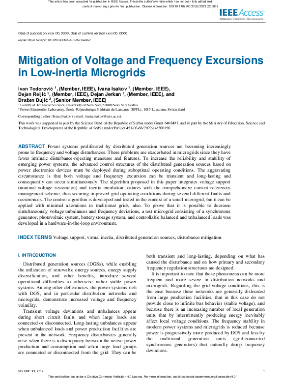 (PDF) Mitigation of Voltage and Frequency Excursions in Low-inertia Microgrids
