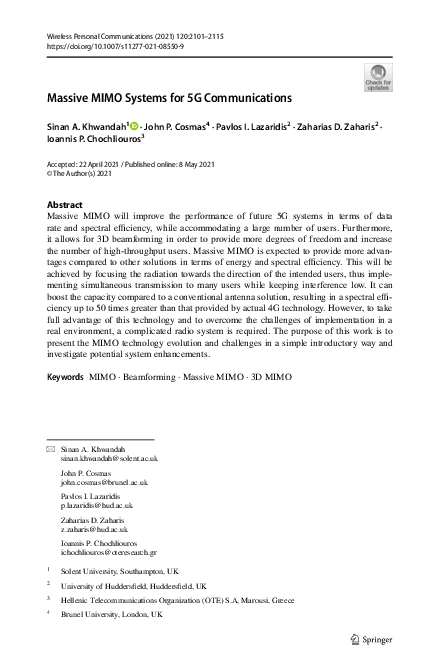 (PDF) Massive MIMO Systems for 5G Communications