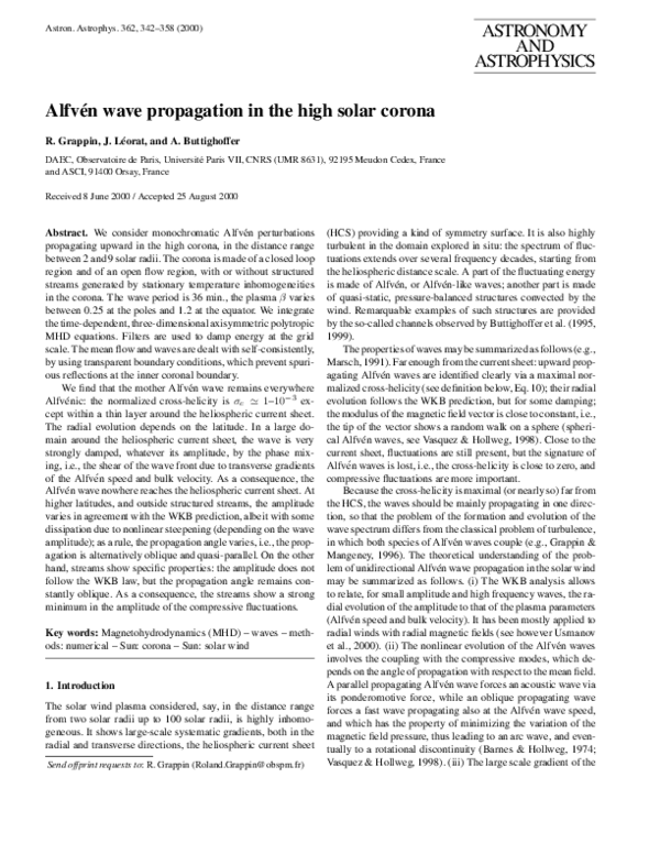 (PDF) Alfv´ en wave propagation in the high solar corona