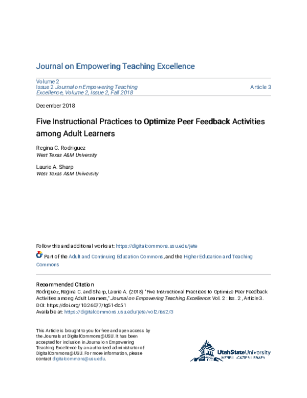 (PDF) Five Instructional Practices to Optimize Peer Feedback Activities ...