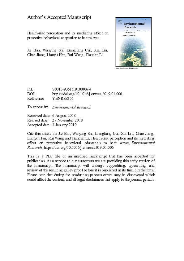 (PDF) Health-risk perception and its mediating effect on protective behavioral adaptation to ...