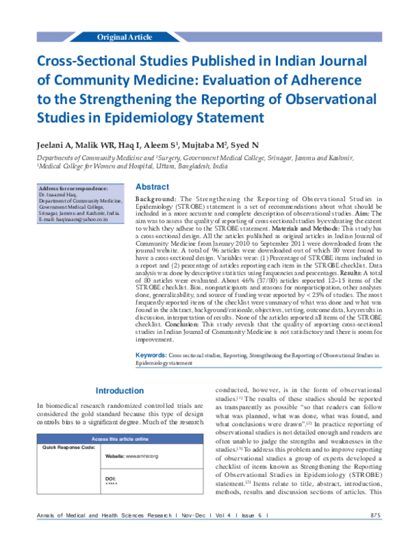 (PDF) Cross-sectional studies published in Indian journal of community ...
