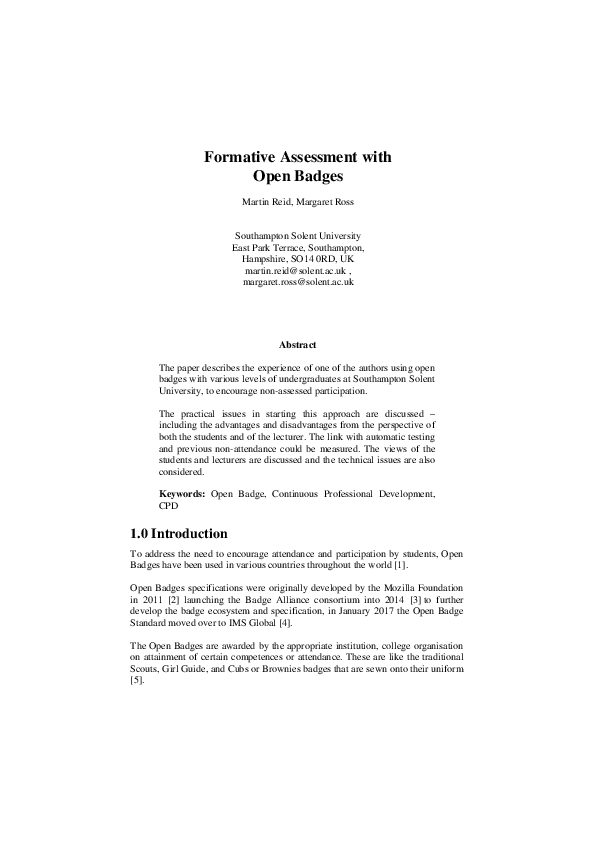 (PDF) Formative assessment with open badges