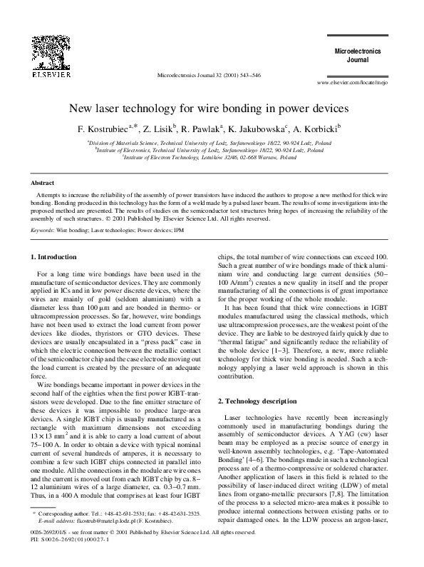 (PDF) New laser technology for wire bonding in power devices