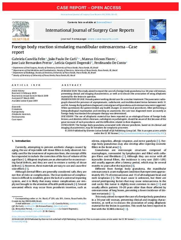 (PDF) Foreign body reaction simulating mandibular osteosarcoma—Case report