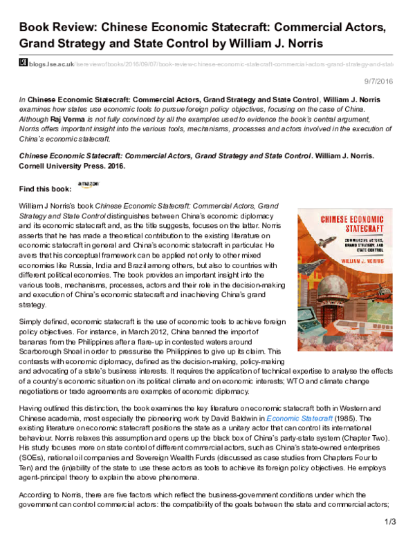 (PDF) Chinese Economic Statecraft