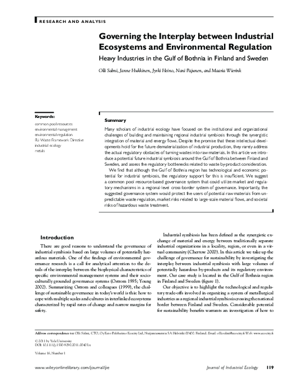 (PDF) Governing the Interplay between Industrial Ecosystems and ...