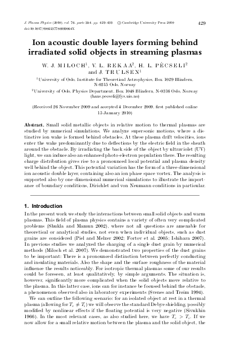(PDF) Ion Acoustic Double Layers in Streaming Plasmas