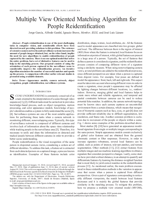 (PDF) Oriented Matching Algorithm for Enhanced People Reidentification