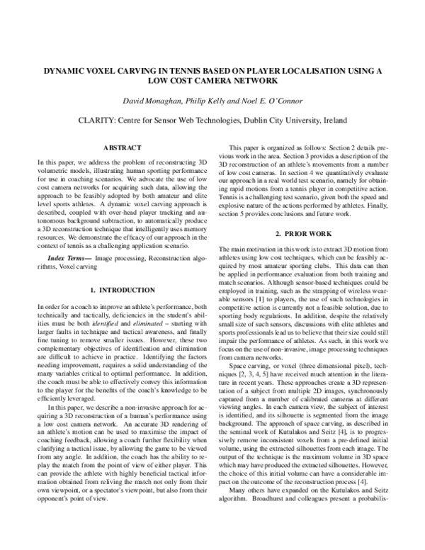 Pdf Dynamic Voxel Carving In Tennis Based On Player Localisation Using A Low Cost Camera Network
