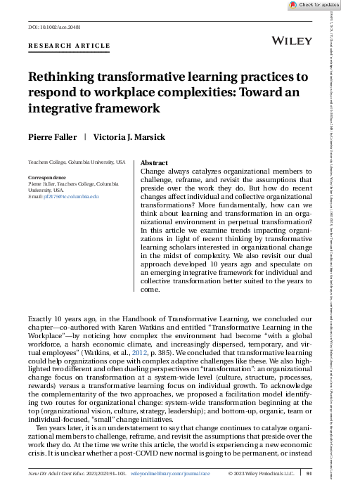 (PDF) Rethinking transformative learning practices to respond to ...