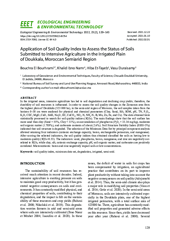 (PDF) Application of Soil Quality Index to Assess the Status of Soils ...