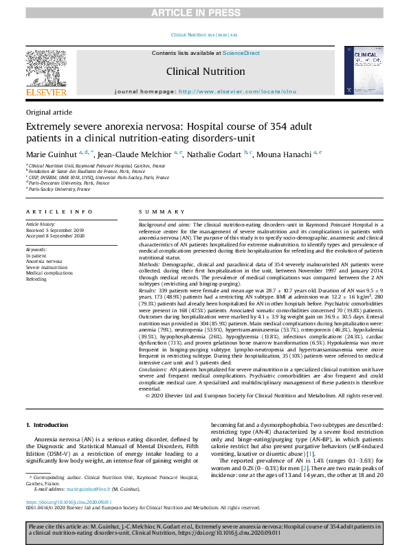 (PDF) Extremely severe anorexia nervosa: Hospital course of 354 adult ...