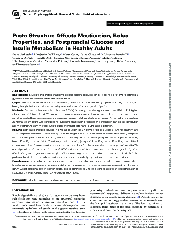 (PDF) Pasta Structure Affects Mastication, Bolus Properties, and ...