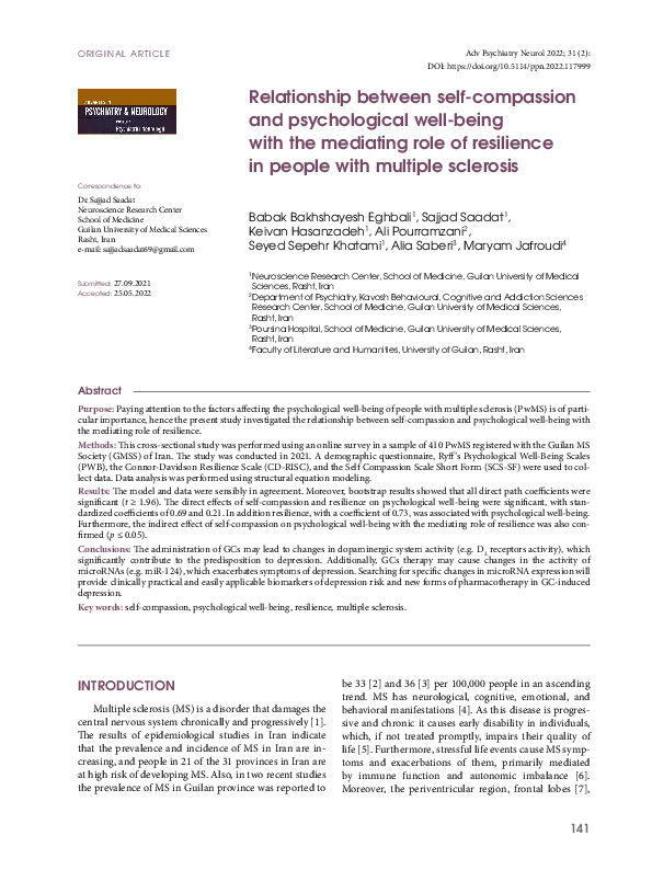 (PDF) Relationship between self-compassion and psychological well-being with the mediating role ...