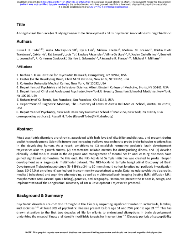 (PDF) A longitudinal resource for studying connectome development and its psychiatric ...
