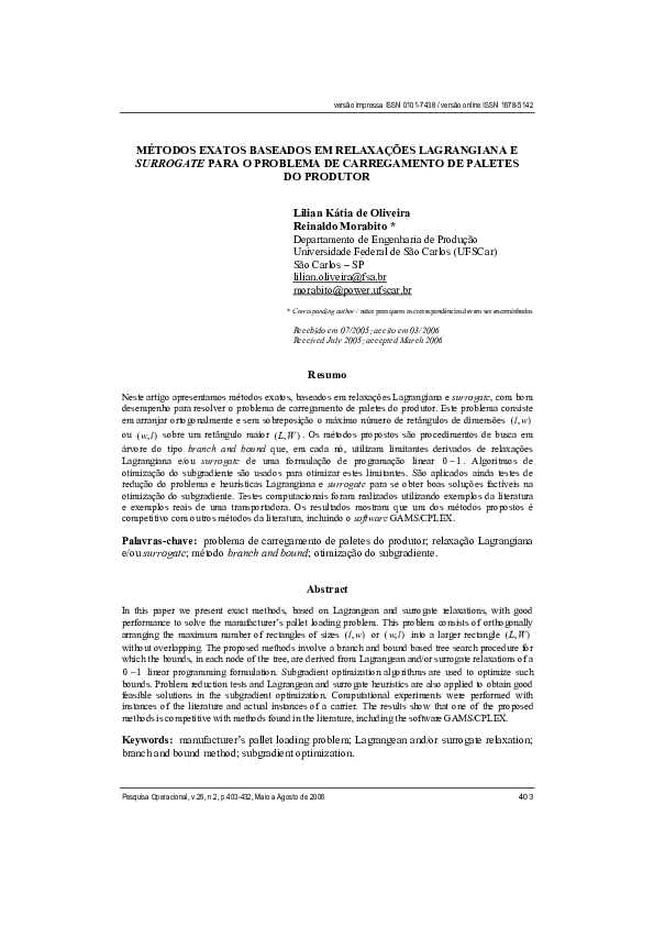 (PDF) Métodos exatos baseados em relaxações lagrangiana e surrogate ...
