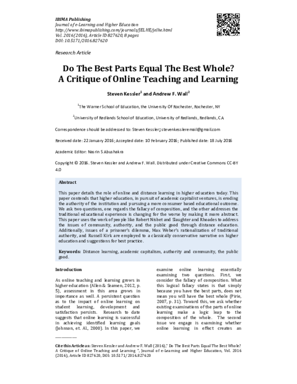 (PDF) Do The Best Parts Equal The Best Whole? A Critique of Online ...