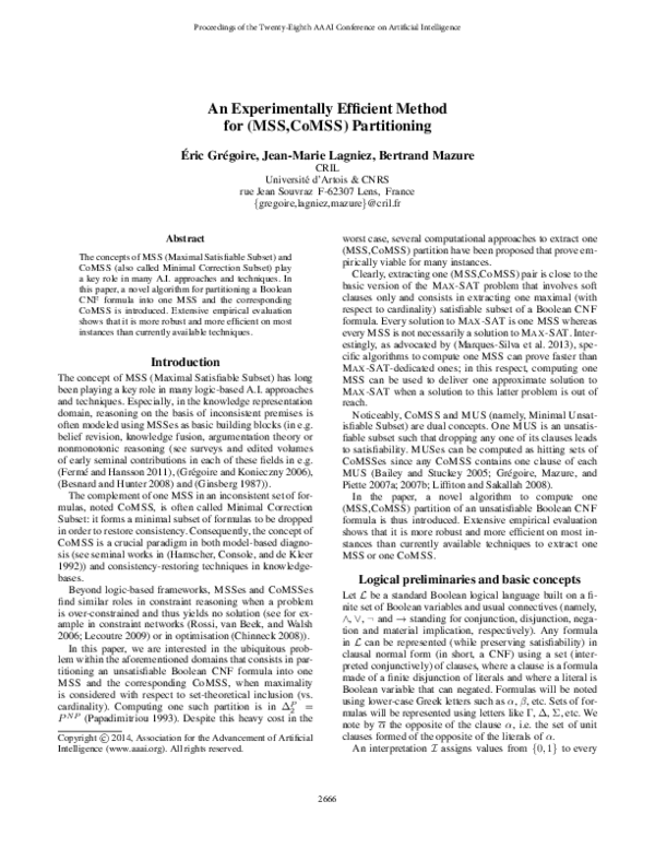 Pdf An Experimentally Efficient Method For Msscomss Partitioning