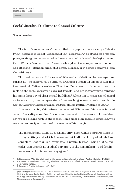 (PDF) Social Justice 101: Intro to Cancel Culture