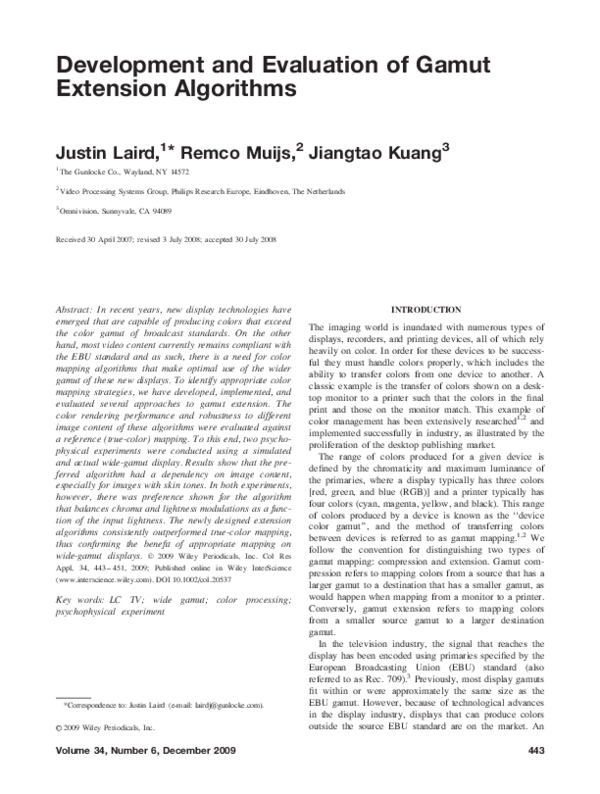(PDF) Development and evaluation of gamut extension algorithms