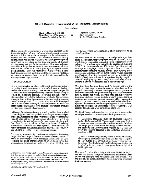 (PDF) Object-oriented development in an industrial environment