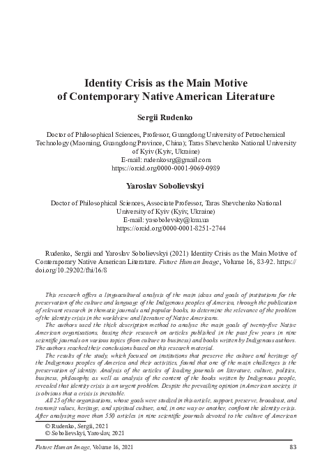 (PDF) Identity Crisis as the Main Motive of Contemporary Native ...