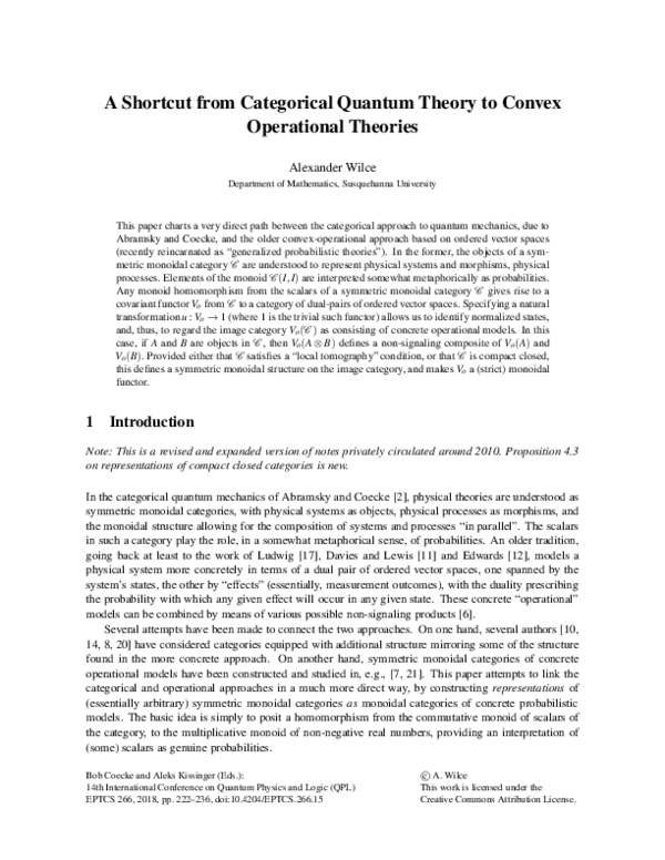 (PDF) A Shortcut from Categorical Quantum Theory to Convex Operational ...