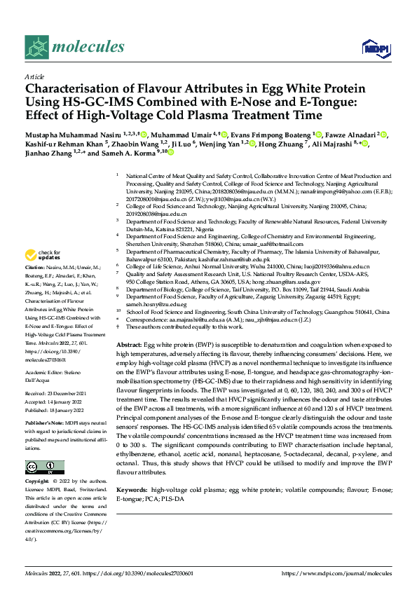 (PDF) Characterisation of Flavour Attributes in Egg White Protein Using ...
