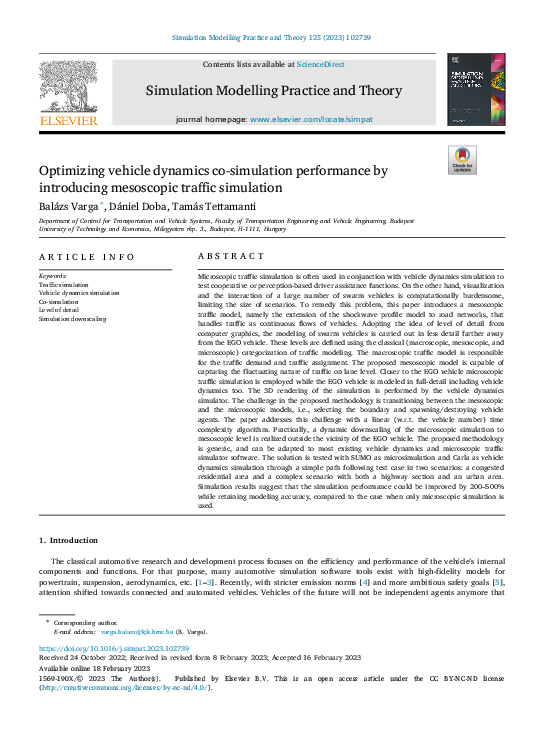 Pdf Optimizing Vehicle Dynamics Co Simulation Performance By Introducing Mesoscopic Traffic