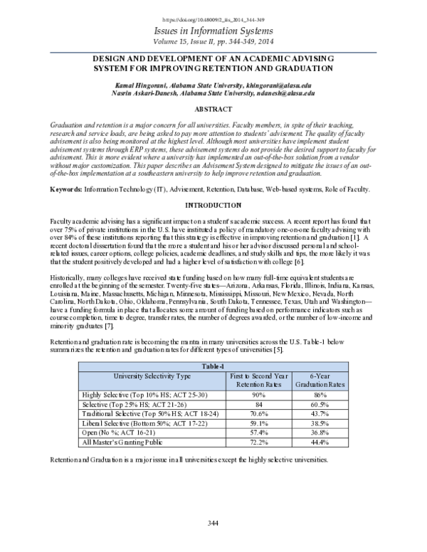 (PDF) Design and Development of an Academic Advising System for Improving Retention and Graduation