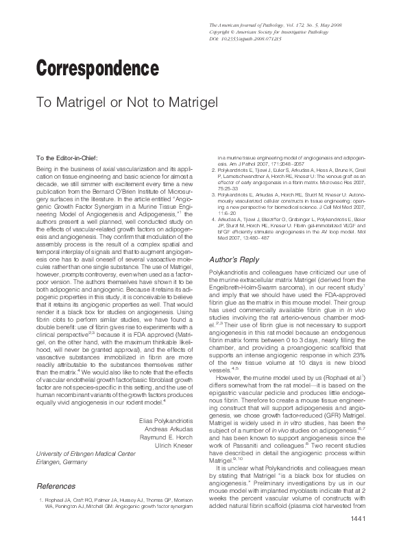 (PDF) To Matrigel or Not to Matrigel