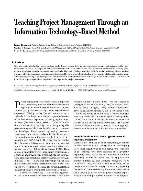 (PDF) Teaching Project Management through an Information Technology ...