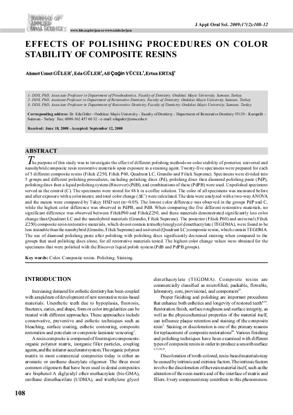 (PDF) Effects of polishing procedures on color stability of composite ...