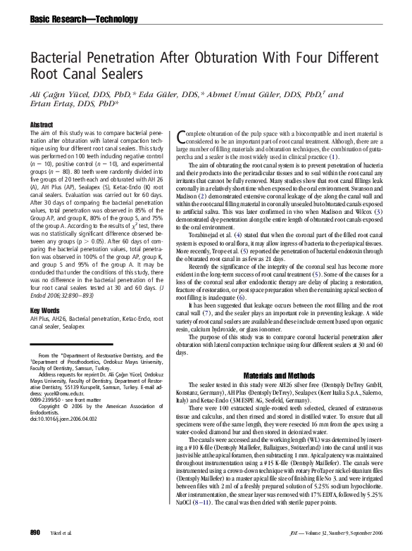 (PDF) Bacterial Penetration After Obturation With Four Different Root ...