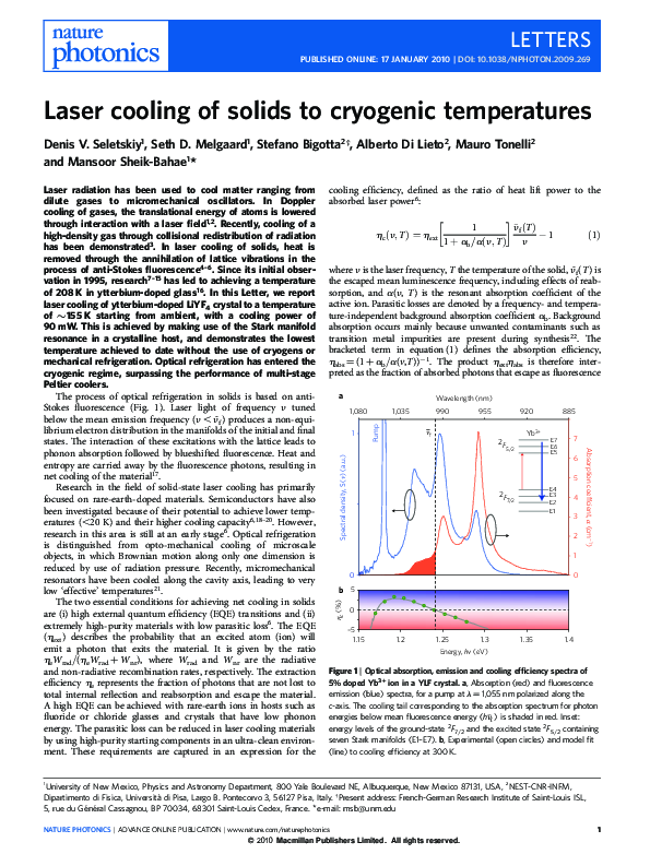 (PDF) Laser cooling of solids to cryogenic temperatures
