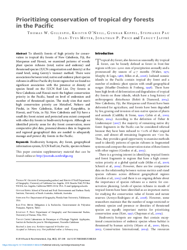 (PDF) Prioritizing conservation of tropical dry forests in the Pacific