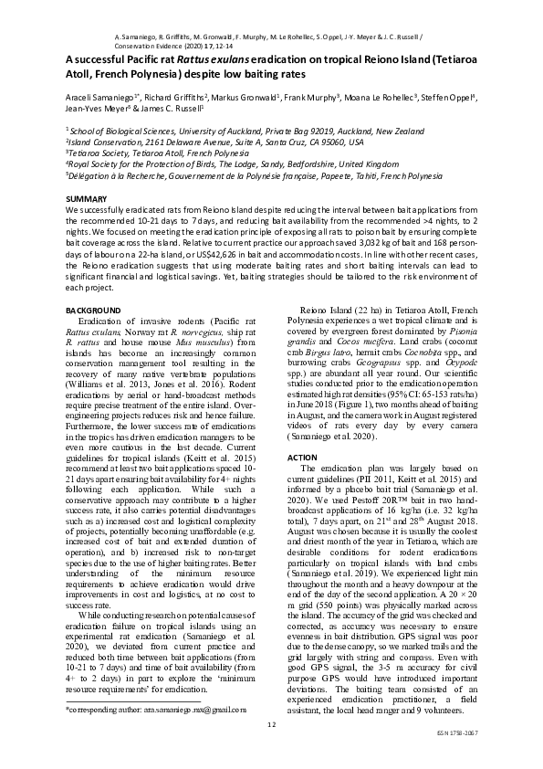(PDF) A successful pacific rat rattus exulans eradication on tropical ...