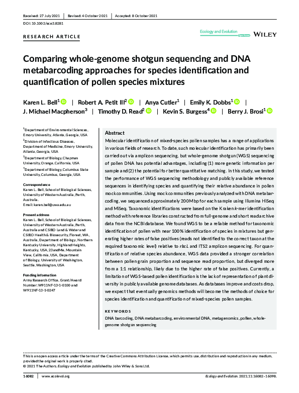 (PDF) Comparing whole‐genome shotgun sequencing and DNA metabarcoding ...