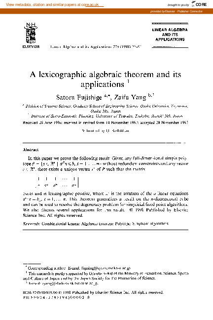 (PDF) A lexicographic algebraic theorem and its applications