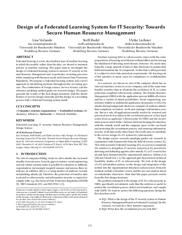 (PDF) Design of a Federated Learning System for IT Security: Towards Secure Human Resource ...